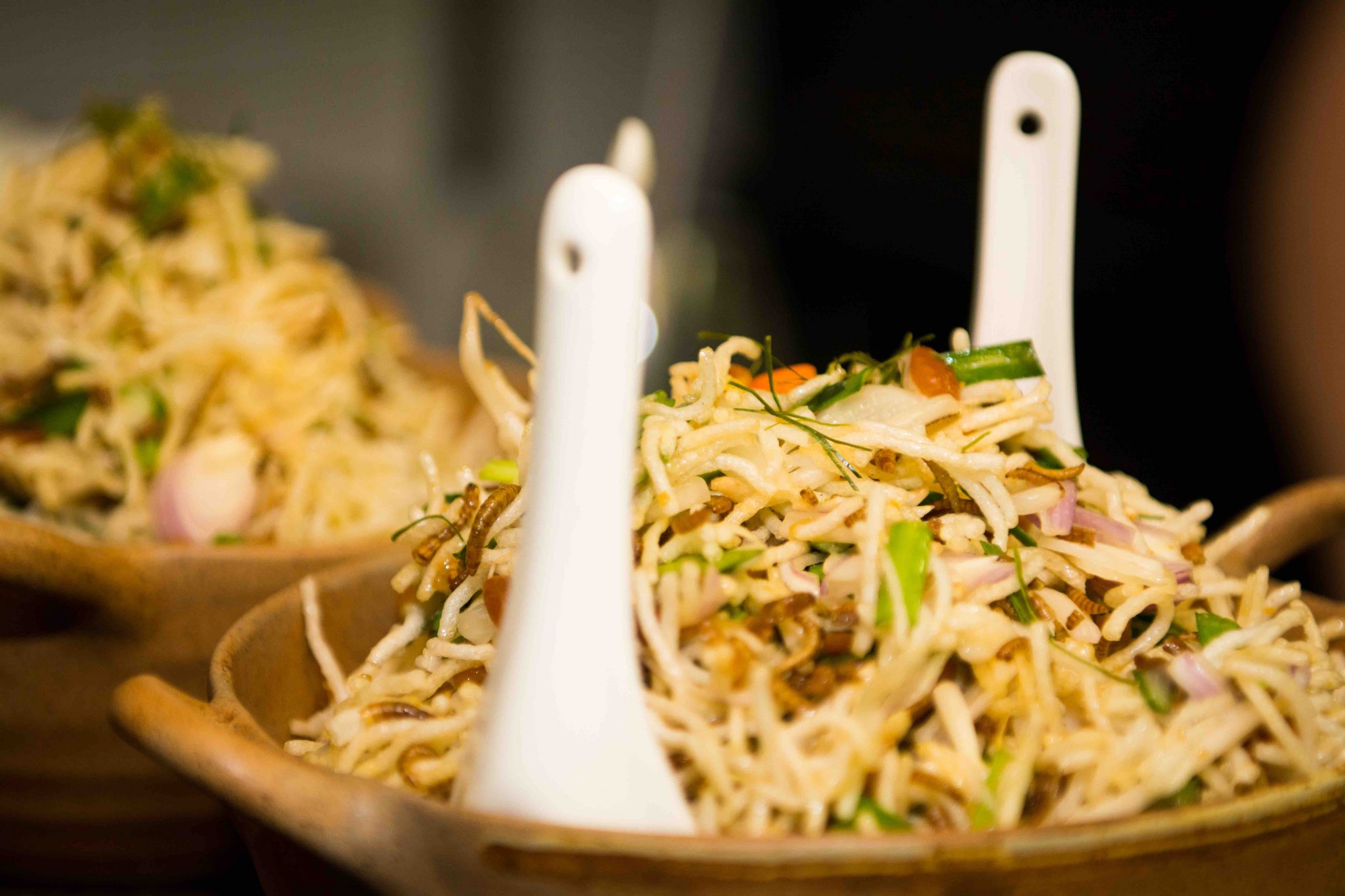 Edible insect recipes by Grub - garlic buffalo worm salad